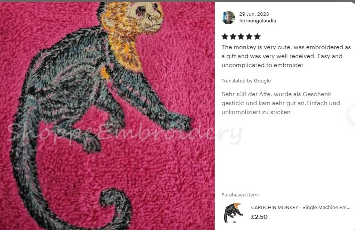 CAPUCHIN MONKEY - Single Machine Embroidery Design for 5x7" Hoop in 8 ...