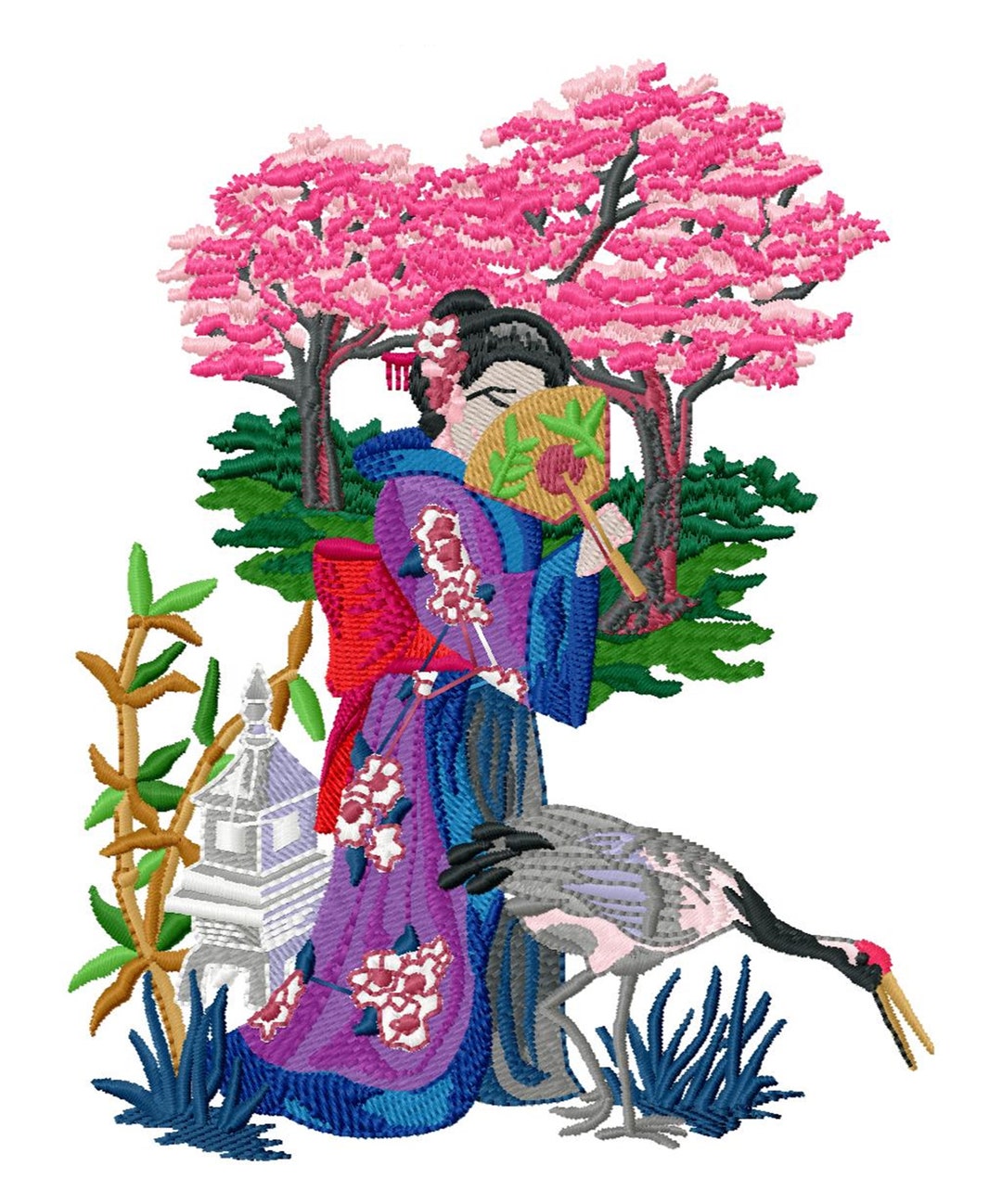 GEISHA WITH HERON - Single Machine Embroidery Design for 5x7" Hoop ...