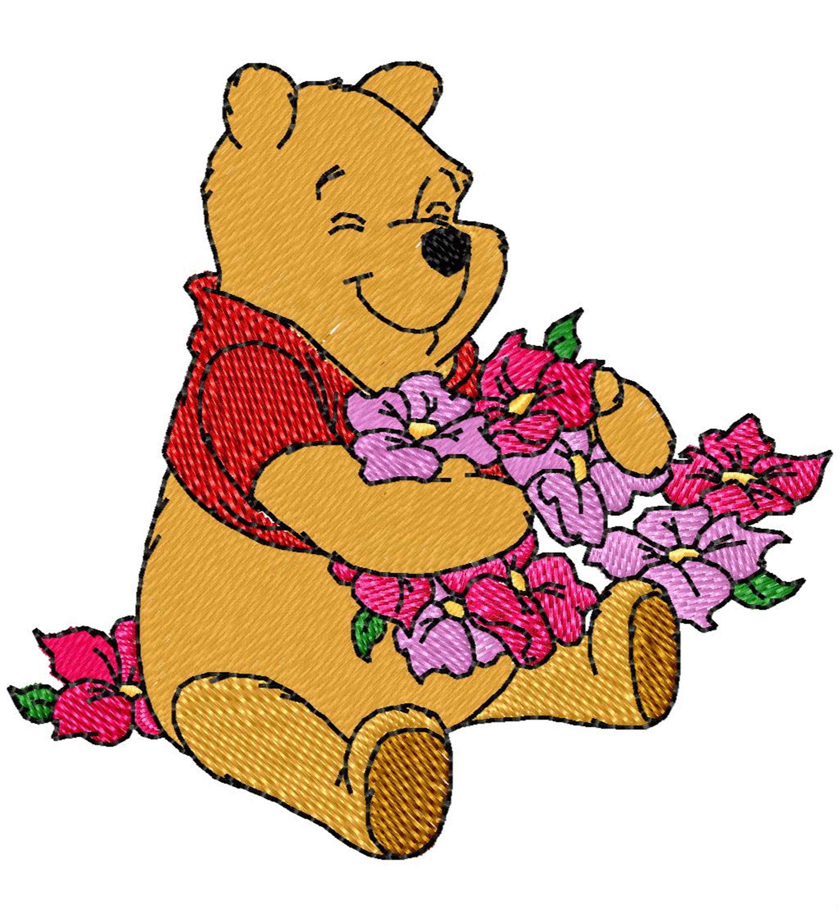 POOH IN FLOWERS Single Machine Embroidery Design for | Etsy