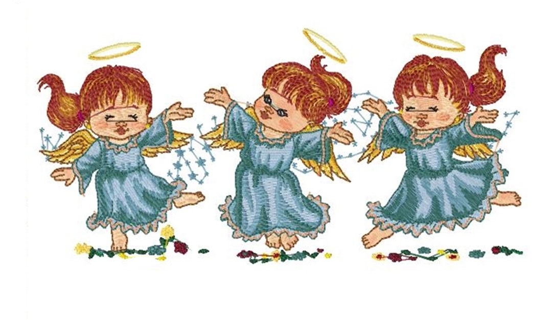 3 LITTLE ANGELS - Single Machine Embroidery Design: 5x7 Hoop (digital ...