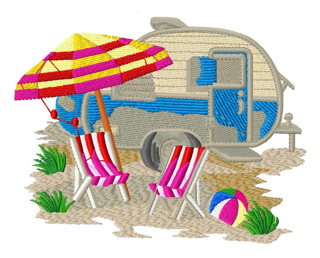 CARAVAN at THE BEACH - Single Machine Embroidery Design for 5x7" Hoop ...