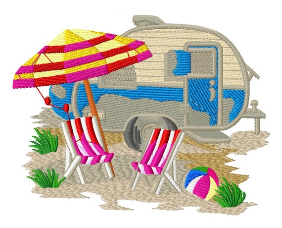 CARAVAN AT THE Beach Single Machine Embroidery Design for - Etsy