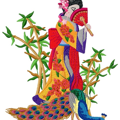 GEISHA WITH HERON Single Machine Embroidery Design for - Etsy