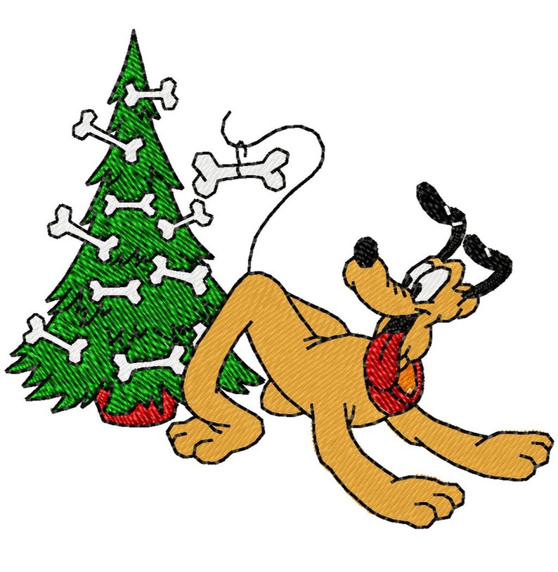 PLUTO & CHRISTMAS TREE Single Machine Embroidery Design for - Etsy