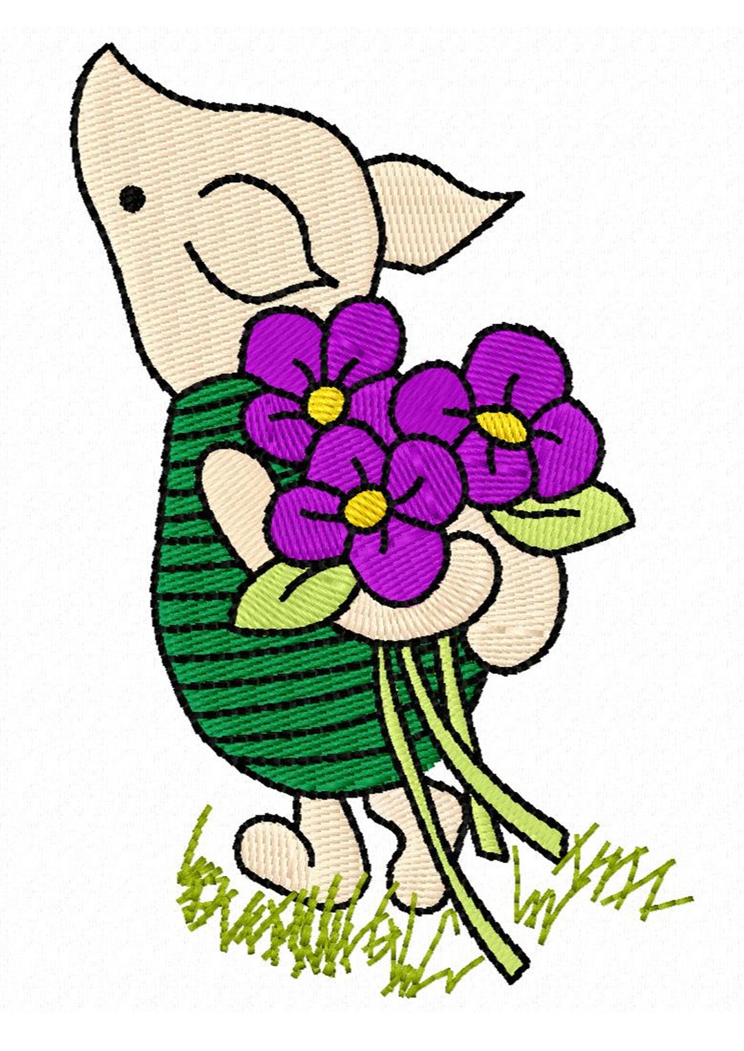 CLASSIC PIGLET With FLOWERS Single Machine Embroidery Design for 4x4 ...