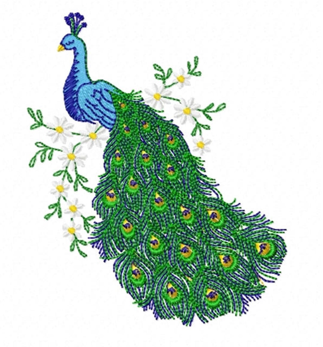 TRAILING PEACOCK Single Machine Embroidery Design for 5x7 Hoop in 8 ...