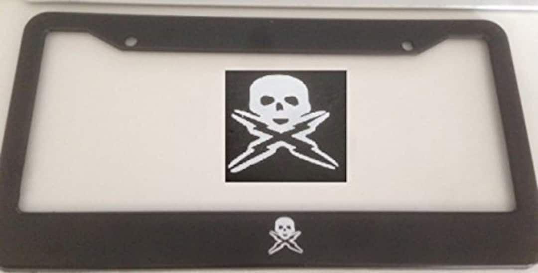 Skull With Lighting - Black License Plate Frame - Custom Scary Skeleton ...