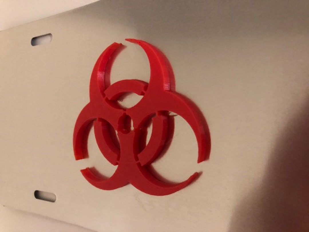 Biohazard Logo in 3D - Grey With Red License Plate INSERT- Zombie ...