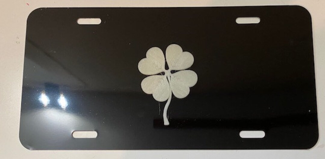 Lucky Clover Four Leaf in 3D - Black With Glow in Dark License Plate ...