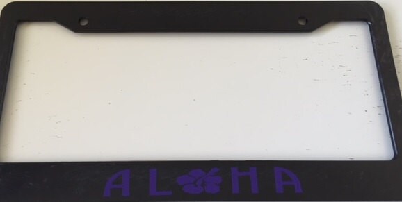 Tropical Aloha With Hibiscus Flower Black With Purple License Plate ...