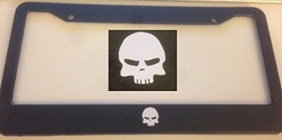 Cartoon Skull Face - Black License Plate Frame - Custom Scary Skeleton ...