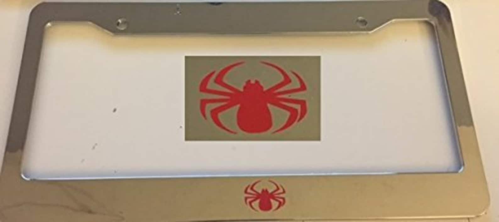 Very Cool Round Spider - Chrome With RED Automotive License Plate Frame ...