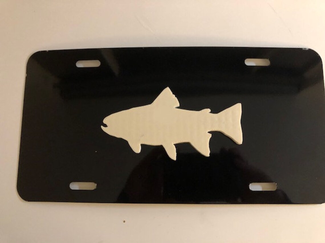 Fish Trout in 3D Black With White License Plate INSERT I - Etsy