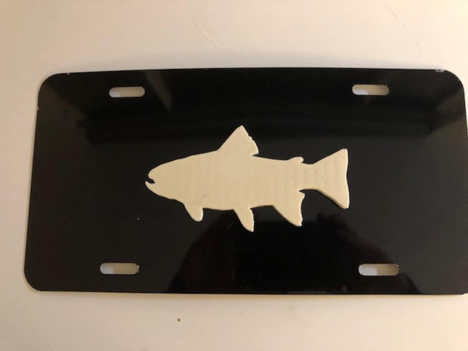 Fish Trout in 3D Black With White License Plate INSERT I Love Fishing ...