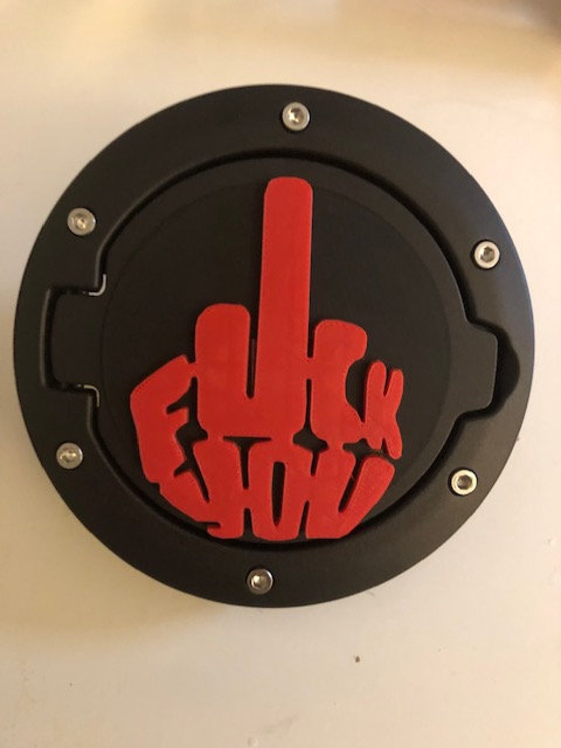 Fu Middle Finger in 3D - Black With RED for Wrangler JK/JKU Flag Gas ...