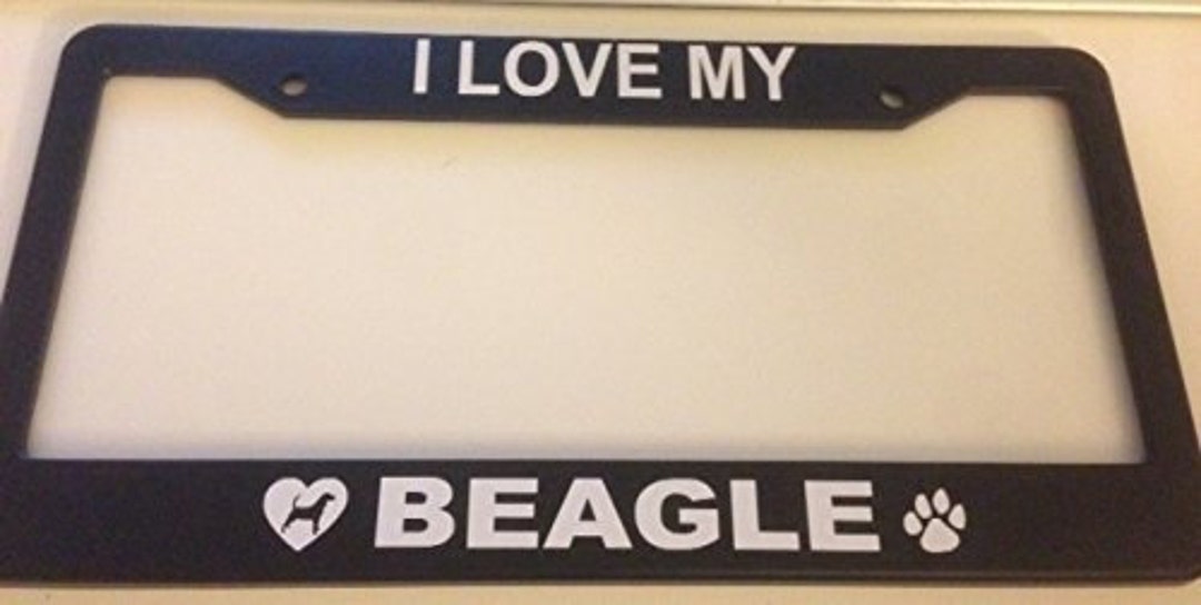 I Love My Beagle With Dog Paw - Black Automobile License Plate Frame ...