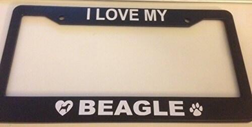I Love My Beagle With Dog Paw - Black Automobile License Plate Frame ...