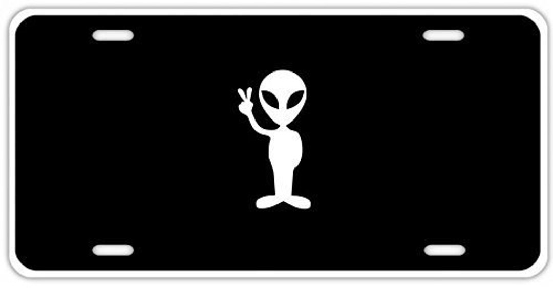 Alien Martian With Peace Sign - Black License Plate INSERT- Racing Jdm ...