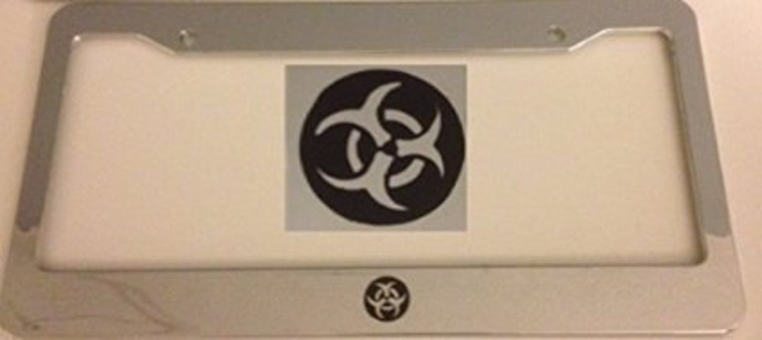 Biohazard Logo Chrome License Plate Frame Custom Scary Evolution ...