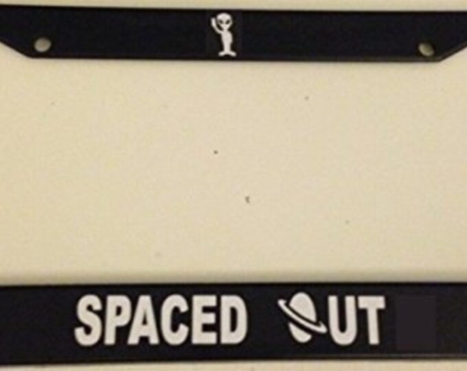 Alien " Spaced Out " Martians - Black Automobile License Plate Frame ...