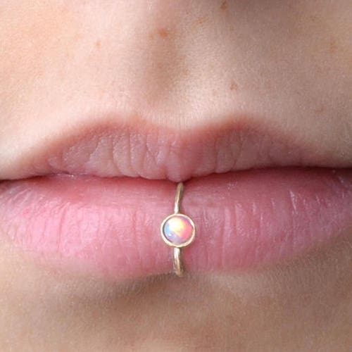Gold 3mm Purple Opal Fake Lip Ring / Lip Cuff Faux Lip | Etsy