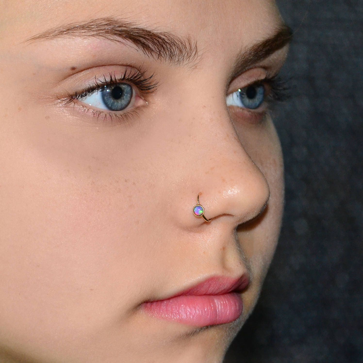 Gold 3mm Purple Opal Fake Lip Ring / Lip Cuff Faux Lip | Etsy