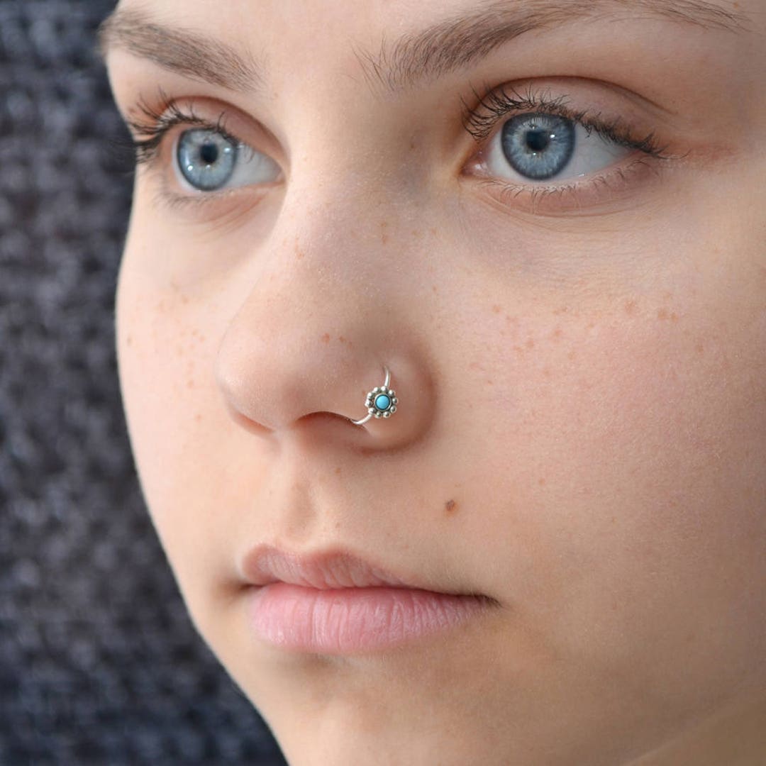 Silver NOSE CUFF / 2mm Turquoise Ear Cuff Fake Cartilage - Etsy