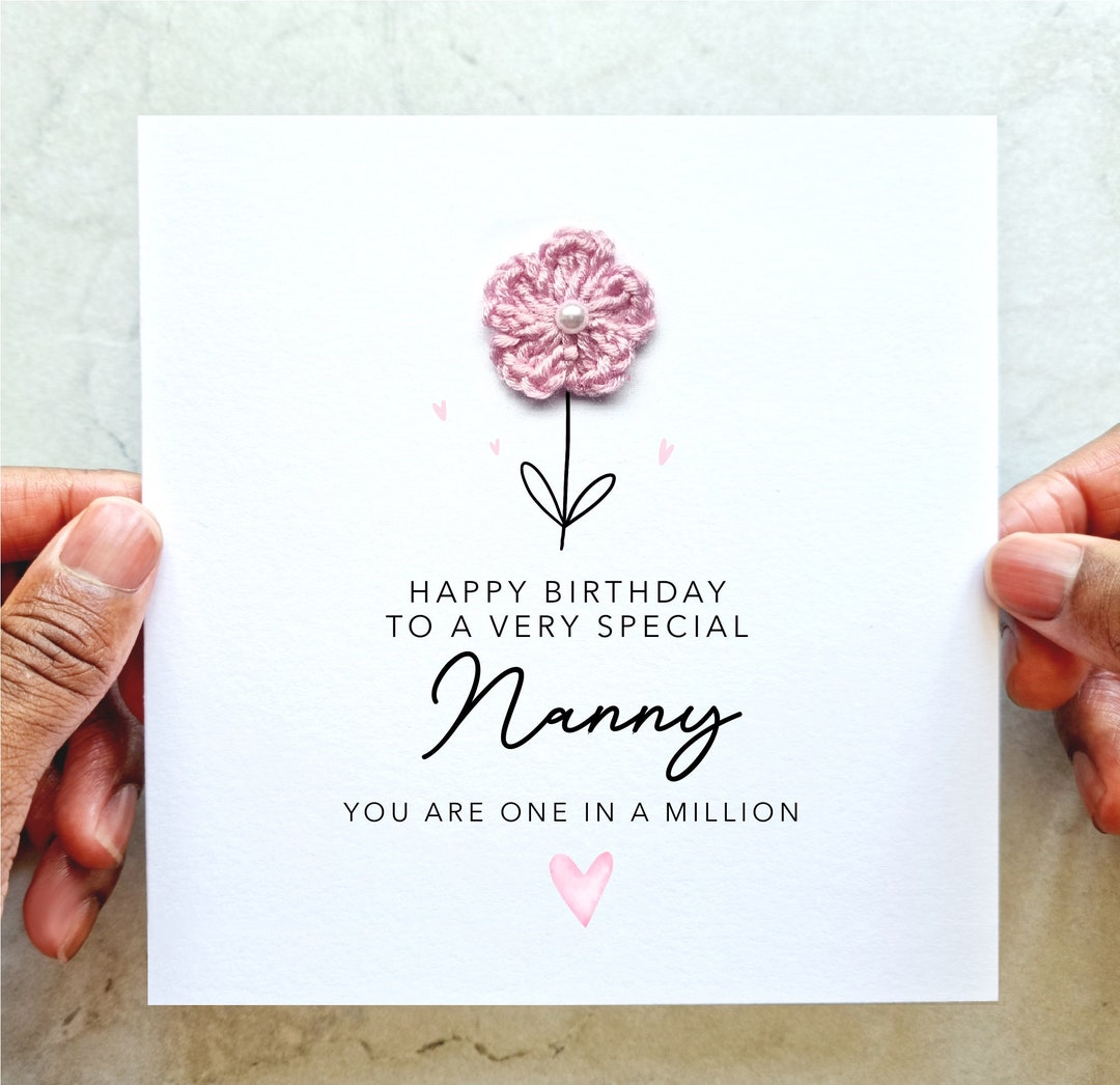 Flower Nanny Birthday Card - Handmade Crochet Flower - Birthday Card ...