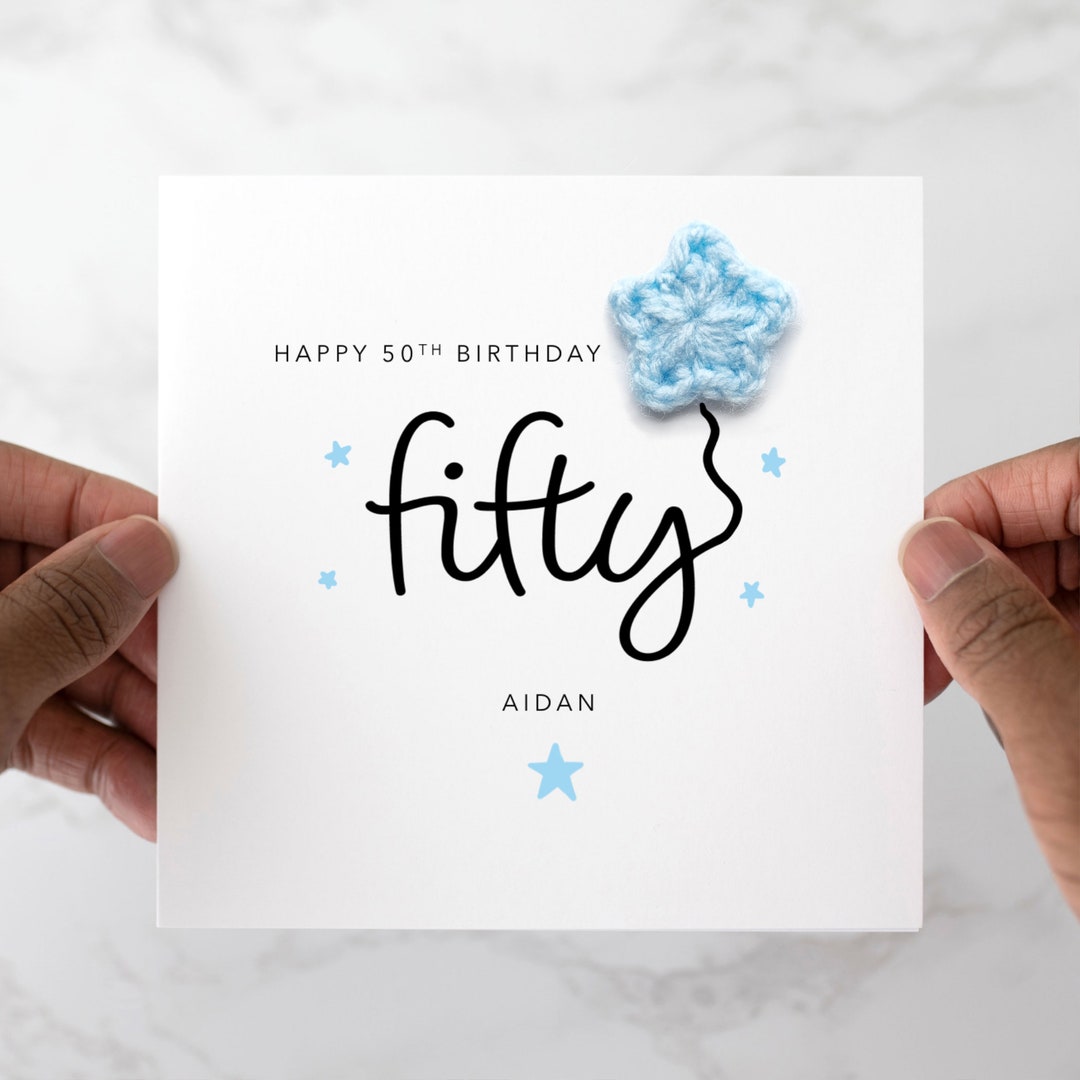 Personalised 50th Birthday Card - Handmade Crochet Star - 50th Birthday ...