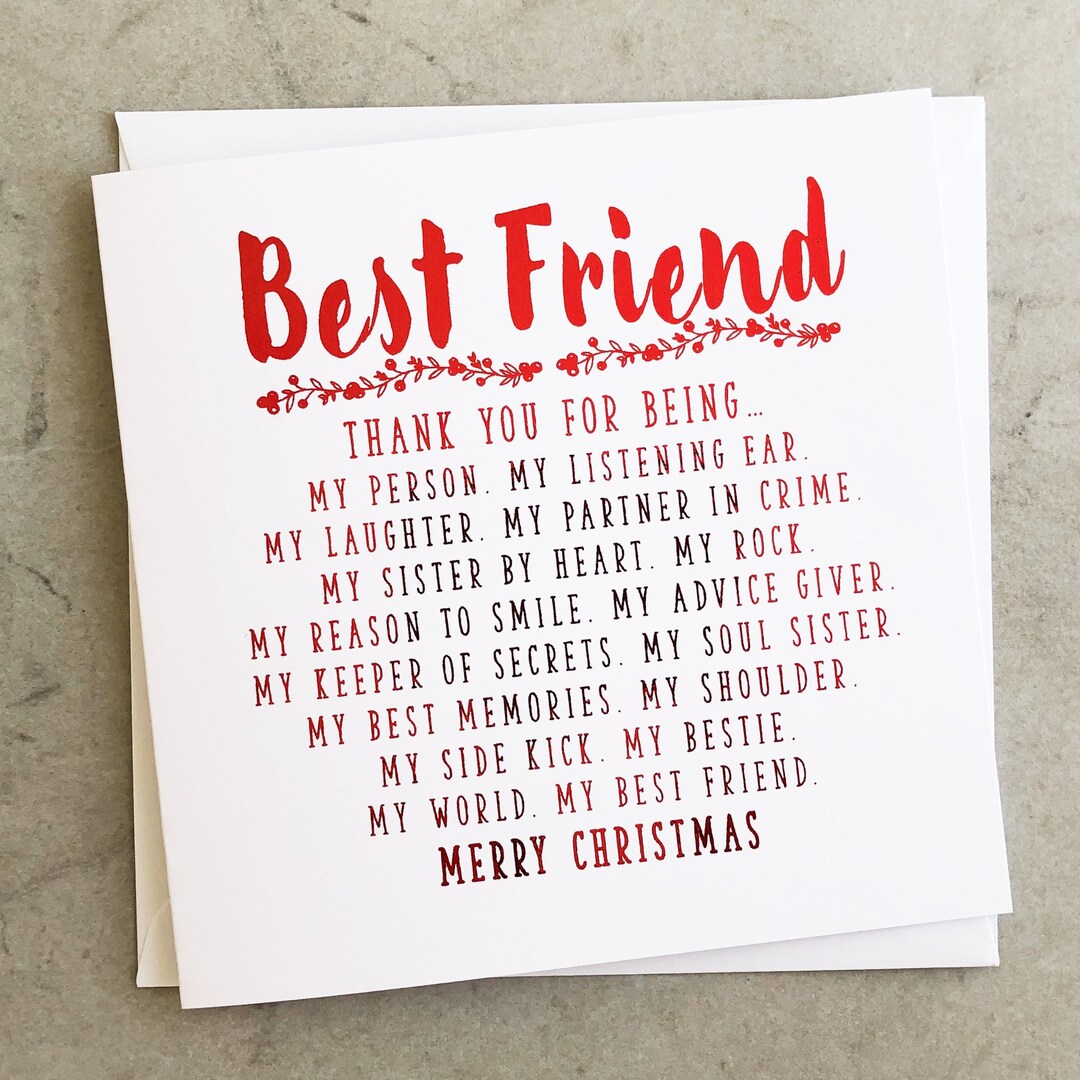 Bestie Poem Christmas Card - Red Foil Christmas Card - Christmas Card ...