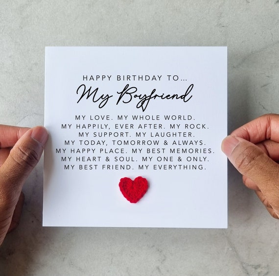 My Boyfriend Birthday Card Handmade Crochetheart Birthday Card for Boyfriend Poem Card for Birthday Romantic Birthday Card Etsy