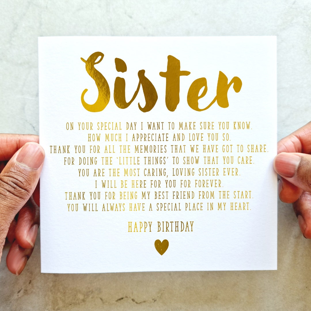 Poem Sister Birthday Card - Birthday Card Sister - Birthday Card for ...