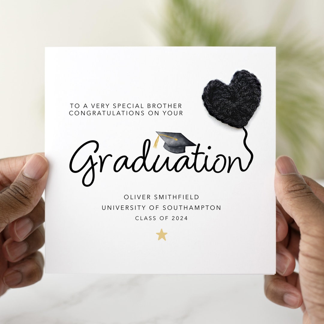 Personalised Brother Graduation Card Handmade Crochet Heart