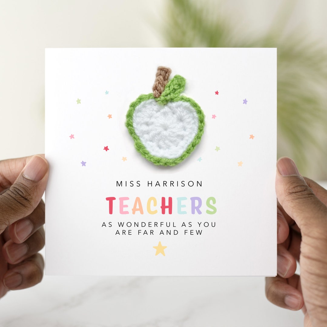 Personalised Apple Teacher Thank You Card - Hsndmade Crochet Apple ...