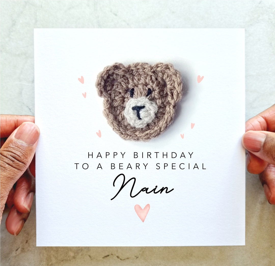 Crochet Nain Birthday Card - Handmade Crochet Bear - Birthday Card for ...