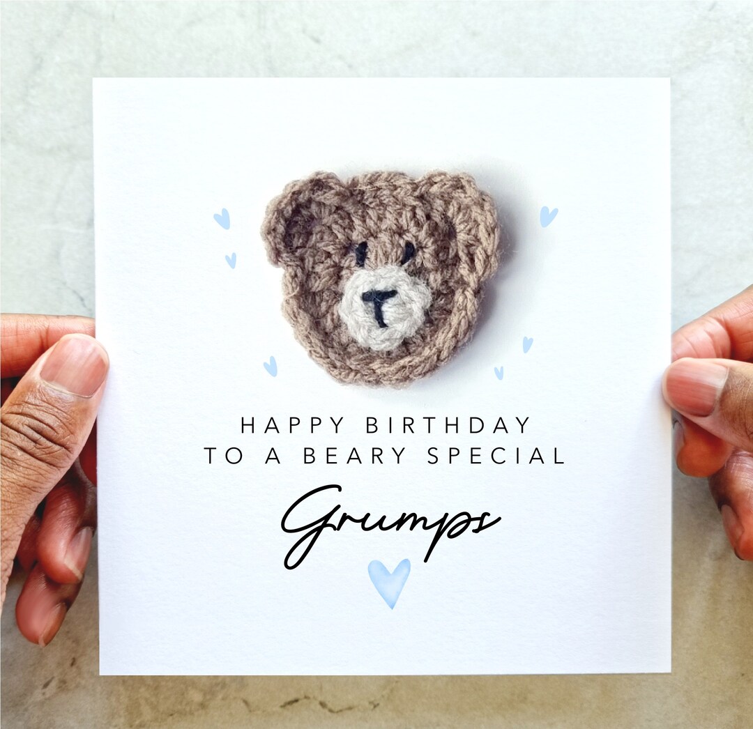 Grumps Birthday Card - Handmade Crochet Bear - Birthday Card for Grumps ...