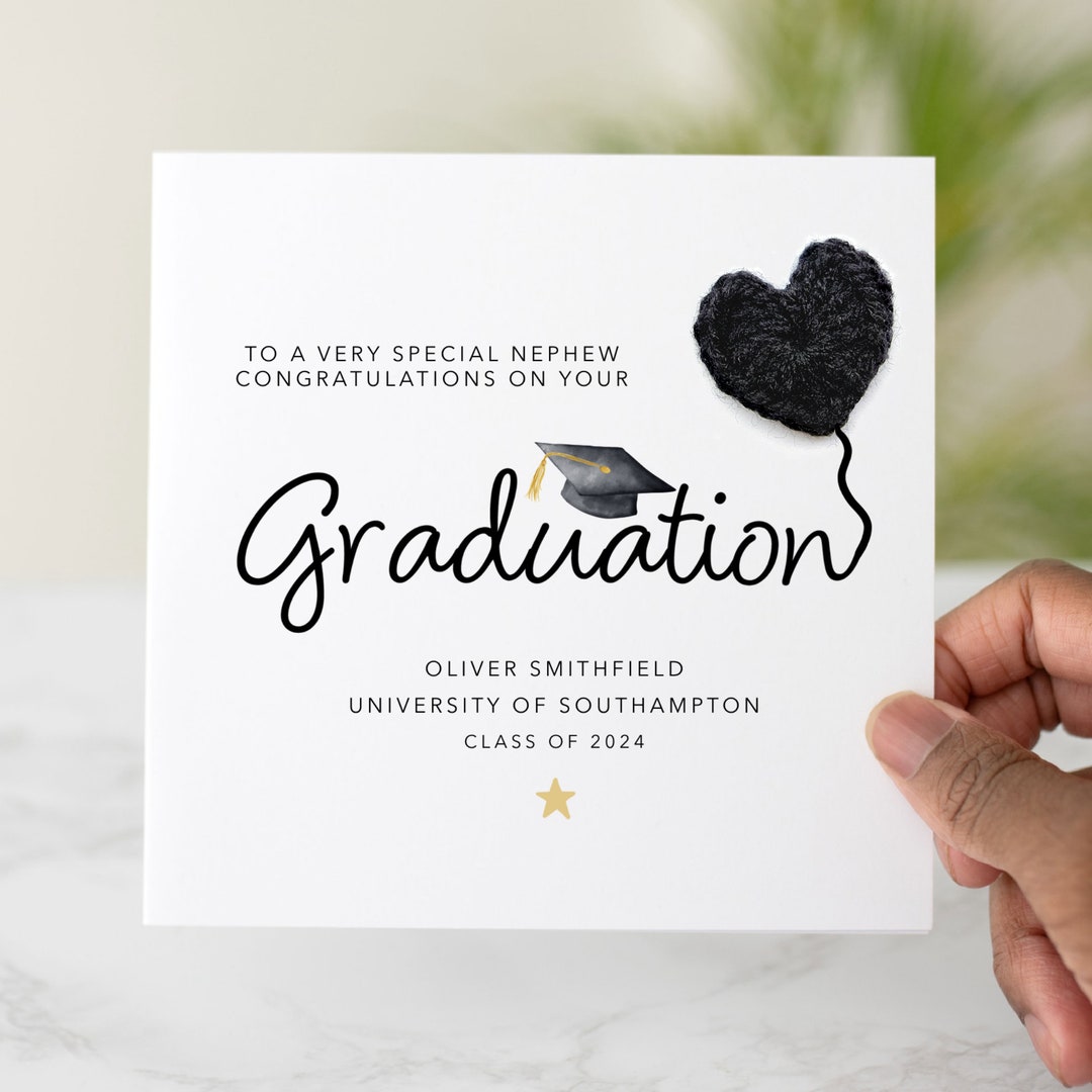 Personalised Nephew Graduation Card - Handmade Crochet Heart ...