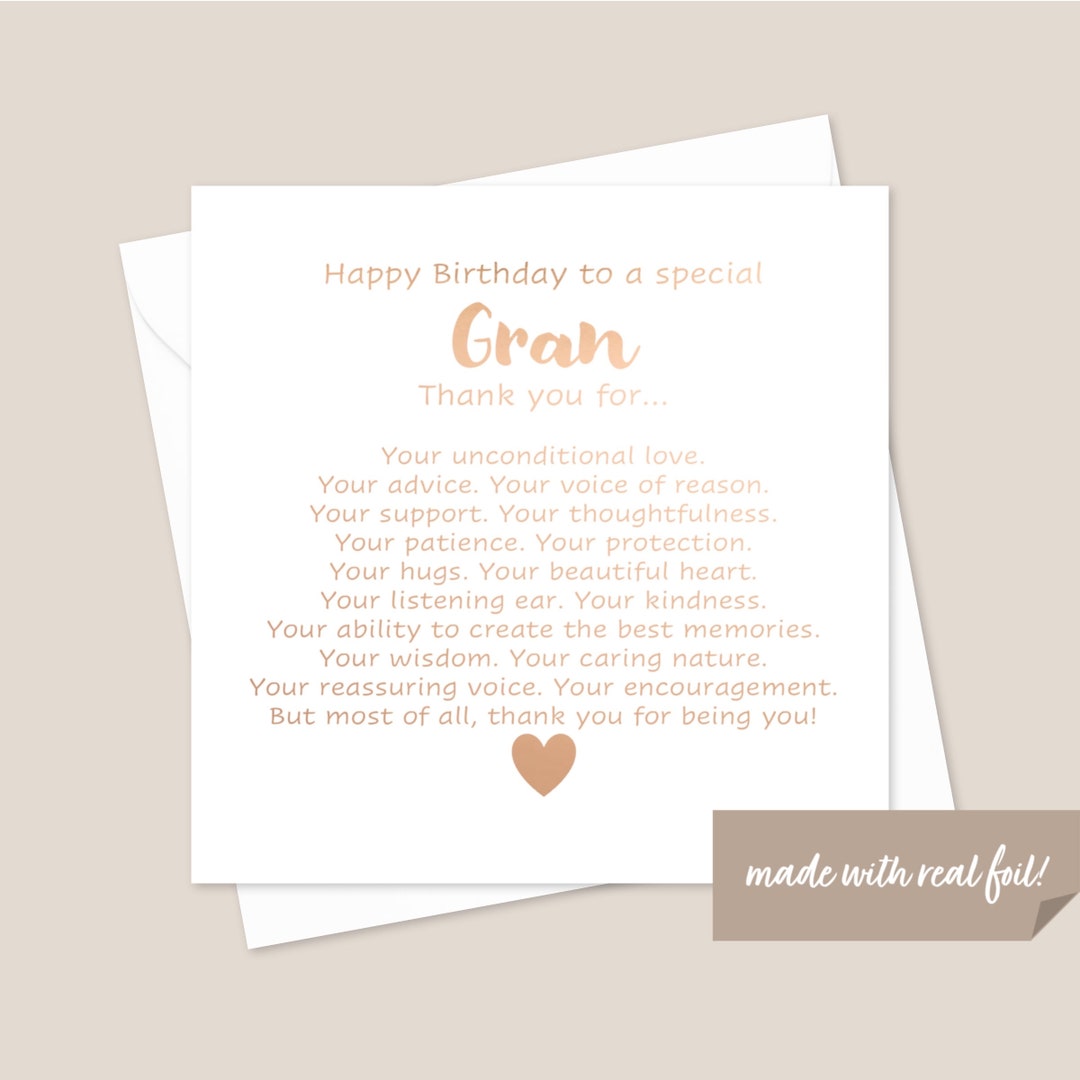 Gran Grateful Birthday Card Gran Card Card for Gran Card - Etsy