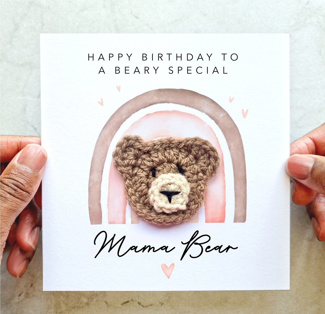 Crochet Mama Birthday Card - Handmade Crochet Bear - Birthday Card for ...