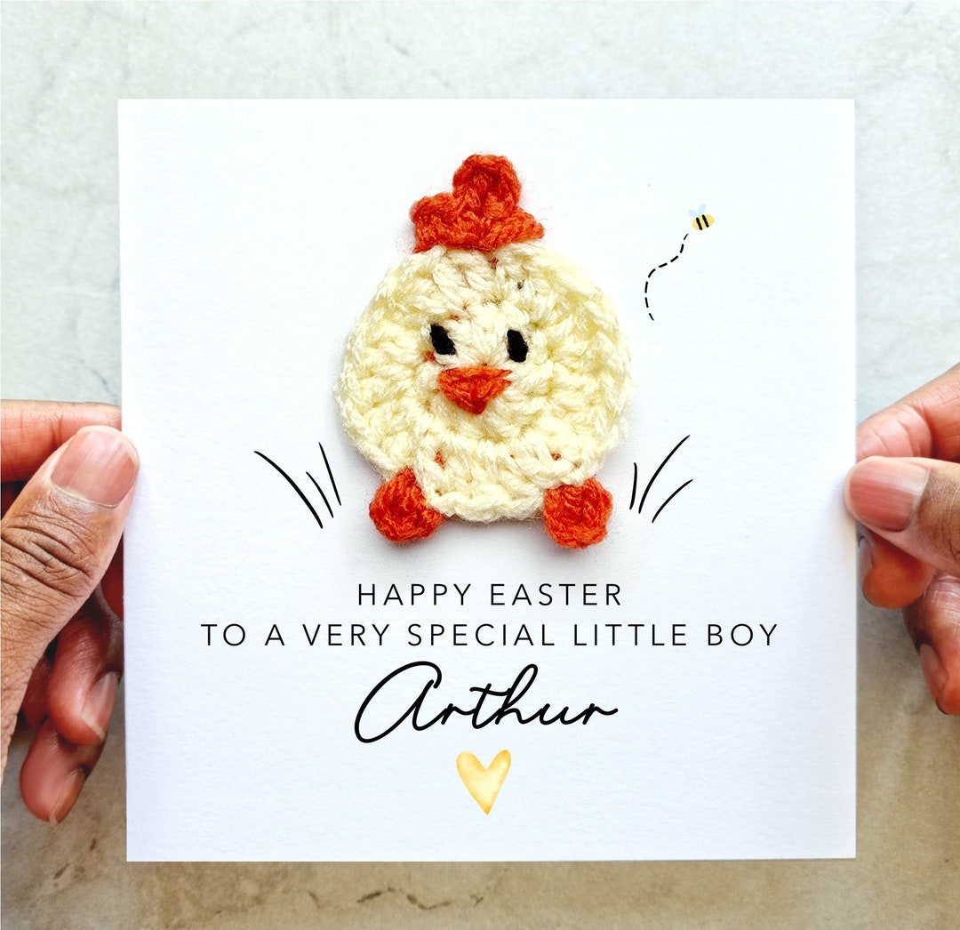 Personalised Boy Easter Card Handmade Crochet Chick Easter Card Boy ...