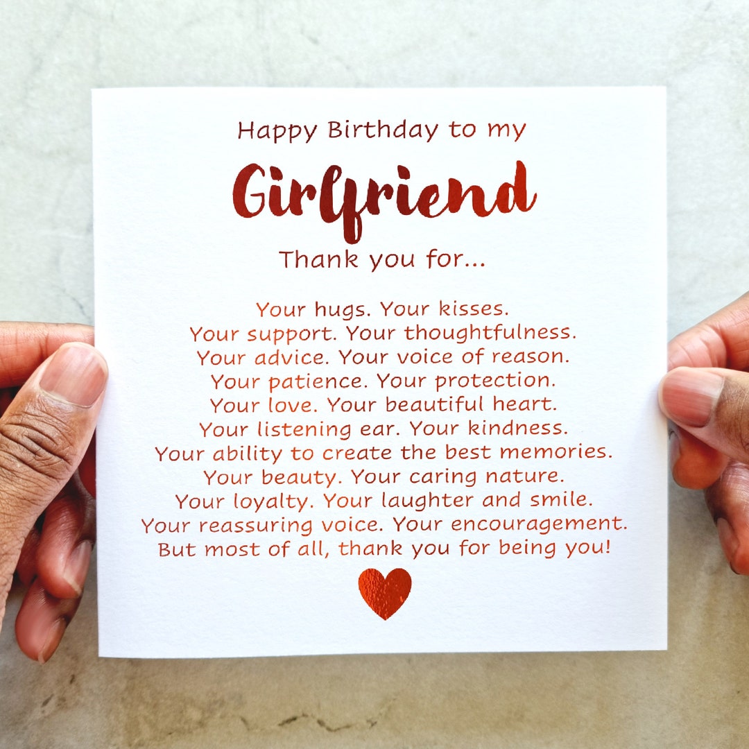 Poem Girlfriend Birthday Card - Romantic Birthday Card for Girlfriend - Cute Birthday Card for ...