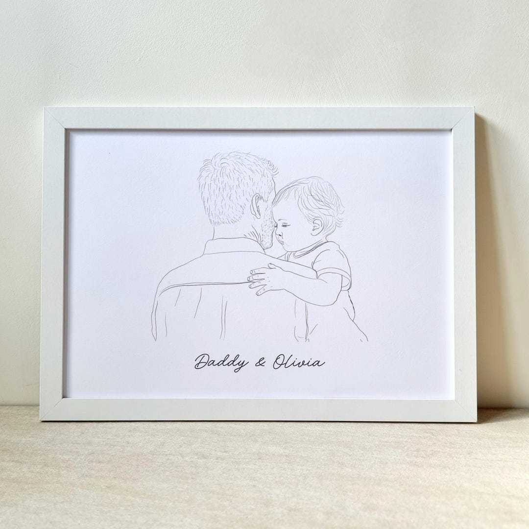 Personalised Daddy Line Drawing Print - Hand-drawn Custom Portrait ...