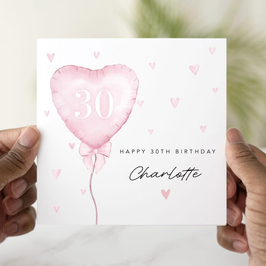 Personalised 30th Birthday Card for Her - Cute Balloon Design - 30th ...