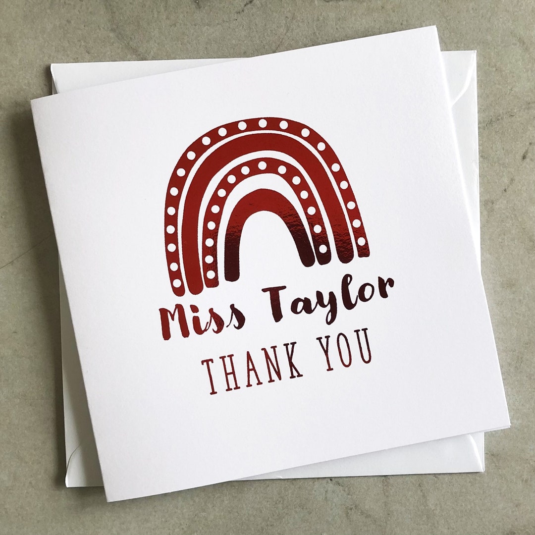Rainbow Teacher Thank You Card - Personlised Teacher Thank You Card ...