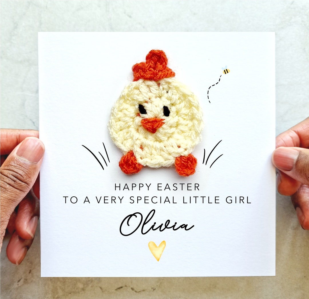 Personalised Little Girl Easter Card Handmade Crochet Chick Easter Card ...