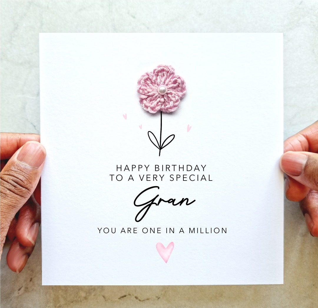 Flower Gran Birthday Card - Handmade Crochet Flower - Birthday Card for ...