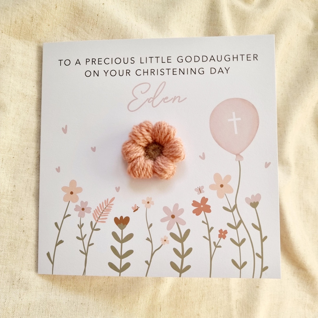 Personalised Goddaughter Christening Card - Handmade Crochet Puff ...