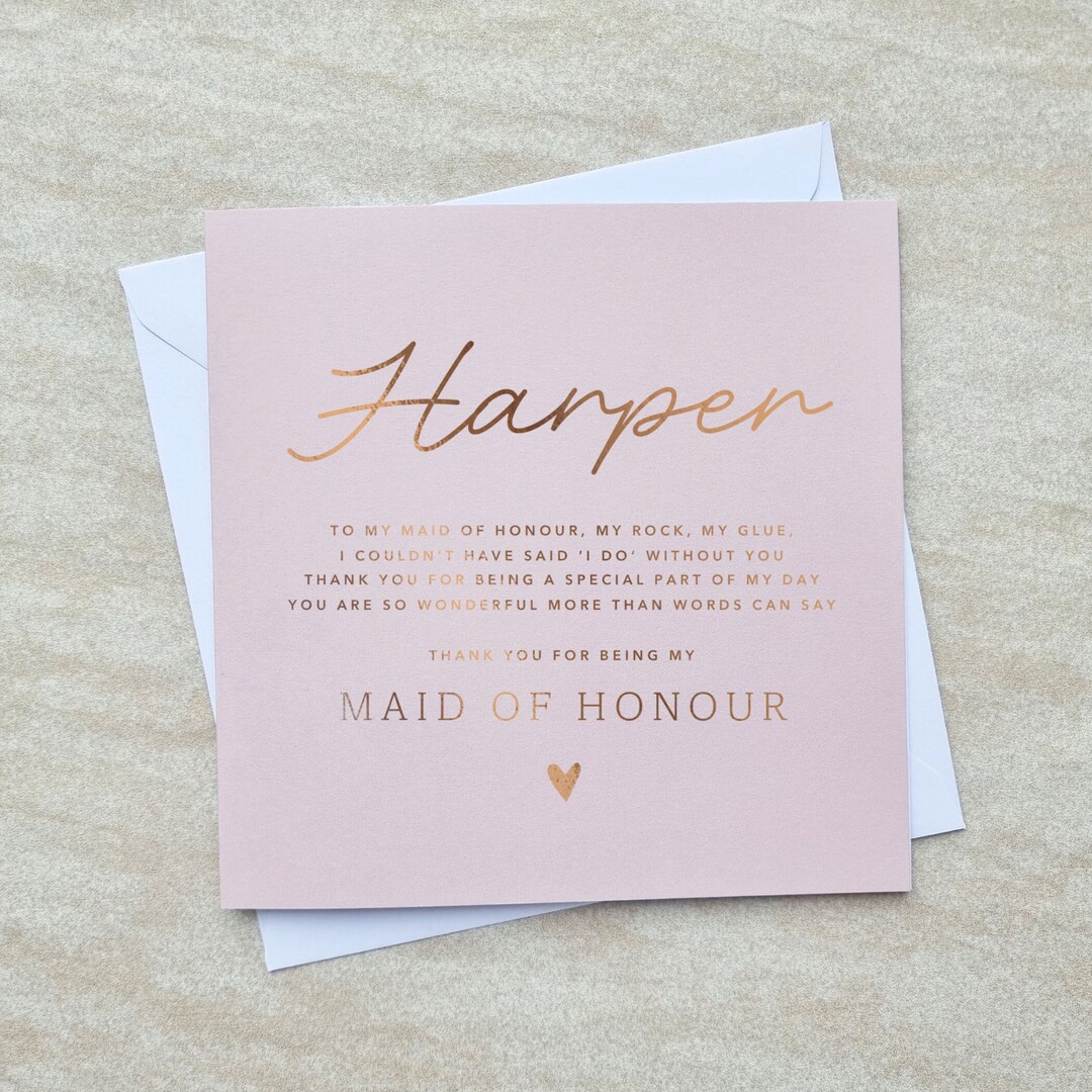 Personalised Thank You for Being My Maid of Honour Card - Poem Thank ...