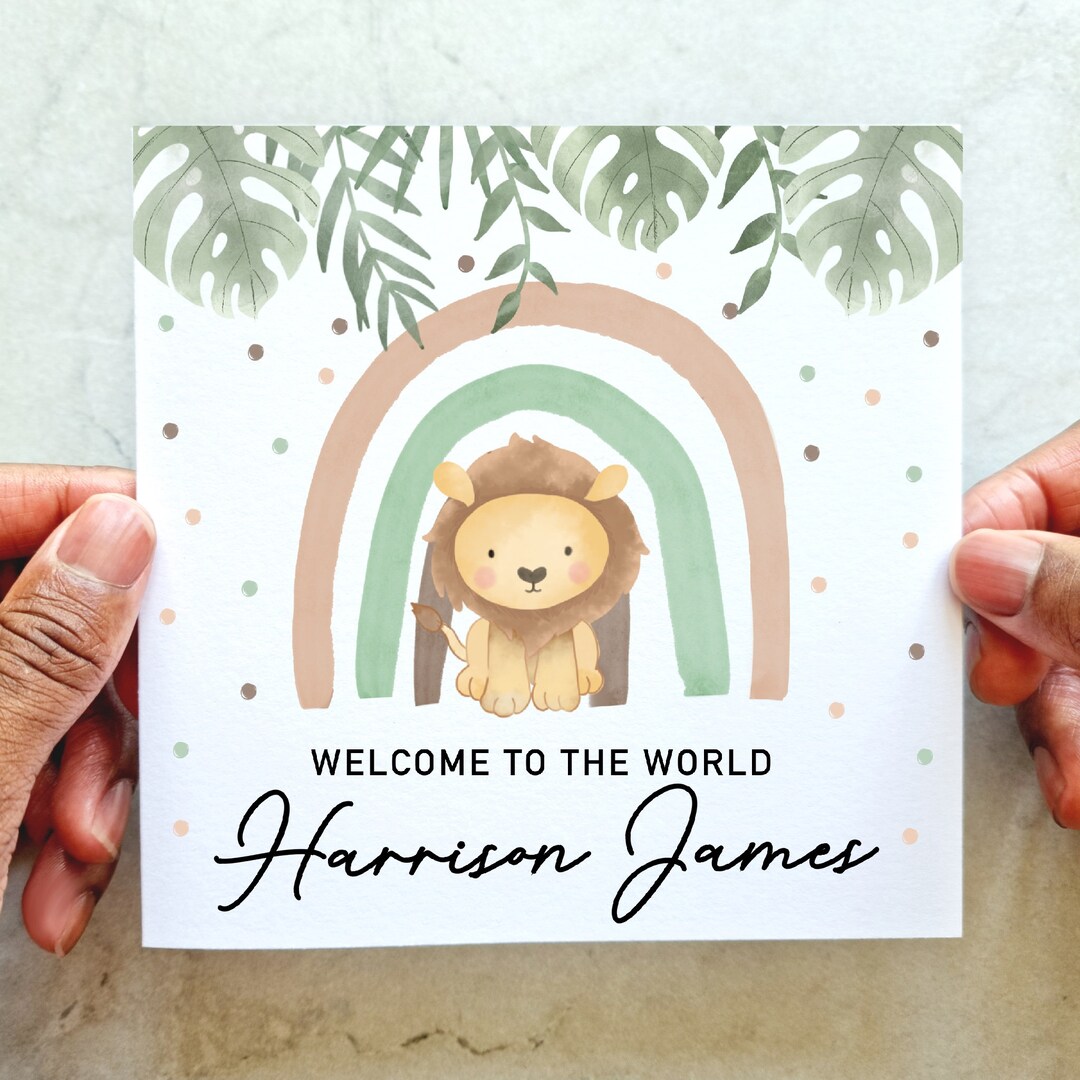 Personalised Jungle Safari Baby Card - New Baby Boy Card - Baby ...