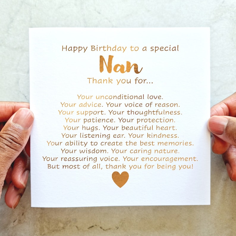 Poem Nan Birthday Card - Nan Card - Card for Nan - Card for Her - Best ...